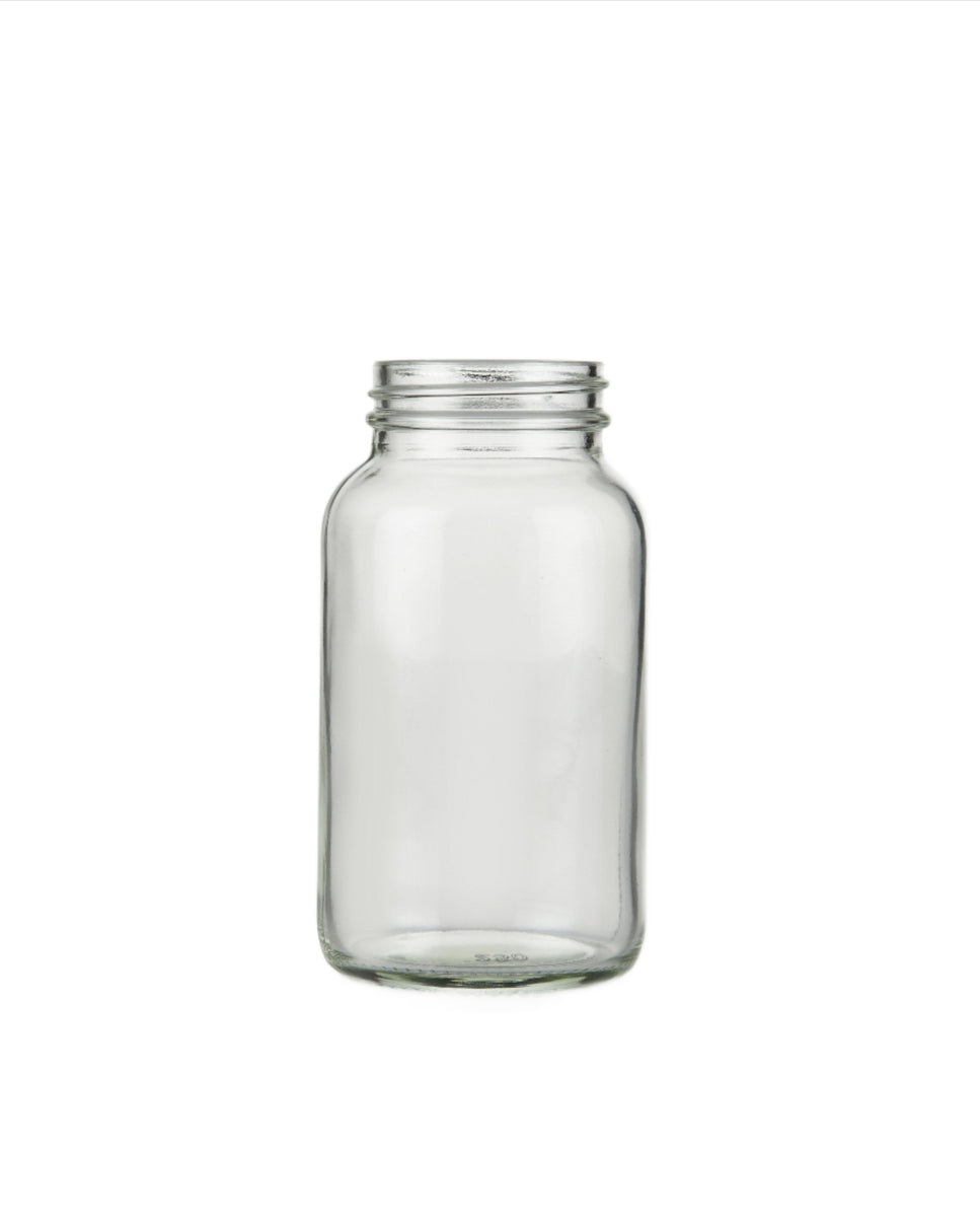 500ml clear glass powder jar with 58mm R3 black urea wadded cap